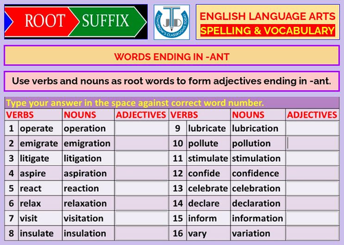 SUFFIXES: WORDS ENDING IN -ANT, -ANCE, -ANCY: 32 BOOM CARDS | Teaching ...