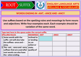 SUFFIXES: WORDS ENDING IN -ANT, -ANCE, -ANCY: 32 BOOM CARDS | Teaching ...
