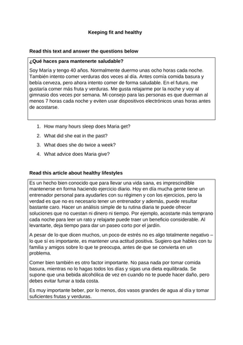Spanish GCSE - Healthy living | Teaching Resources