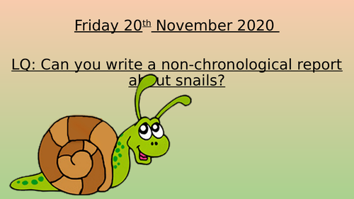 Non-Chronological Report/ Fact File on Snails- Writing, Planning, Examples and Features ...