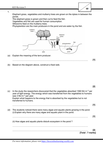 Exam style questions : Science (KS3_IGCSE) with answer script | Teaching Resources