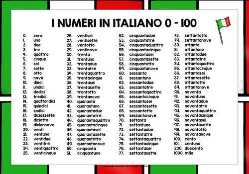 ITALIAN NUMBERS 0-100 REFERENCE MAT #2 | Teaching Resources