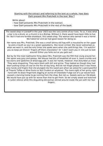 Boy Roald Dahl Scheme (KS3) | Teaching Resources