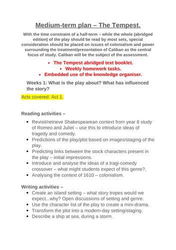 The Tempest and Colonialism KS3 whole scheme. | Teaching Resources