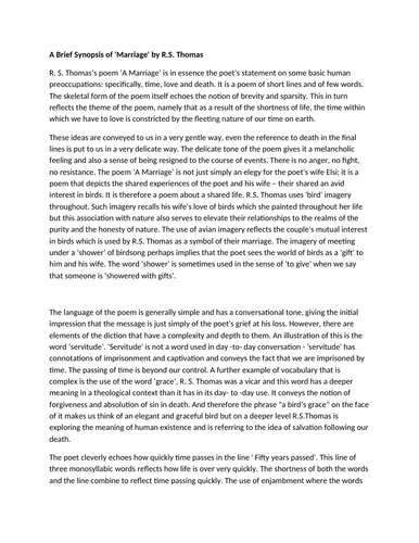 R.S.THOMAS MARRIAGE POEM - A synopsis/ ANALYSIS gcse english literature ...