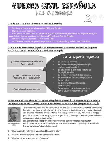 A level Spanish - la Guerra Civil (razones) | Teaching Resources