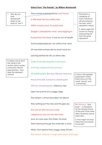 GCSE Poetry Anthology: Extract from "The Prelude" Analysis Task ...