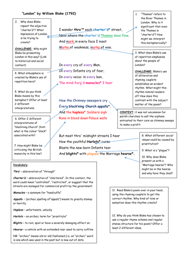 GCSE Poetry Anthology: "London" Analysis Task | Teaching Resources