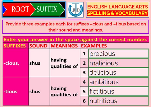 SUFFIXES: WORDS ENDING IN -CIOUS AND -TIOUS: 22 BOOM CARDS | Teaching ...