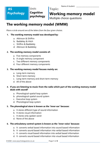 Working Memory Model PowerPoint and Activity Sheets | Teaching Resources