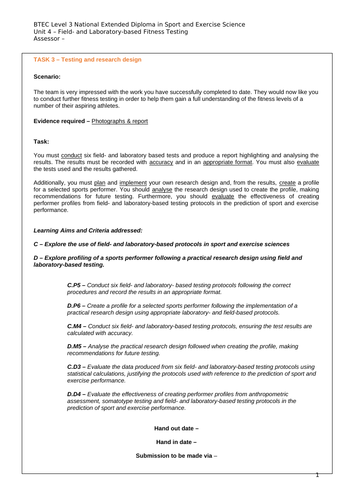 BTEC Level 3 Sport & Exercise Science: Unit 4 - Field- and Lab-based ...