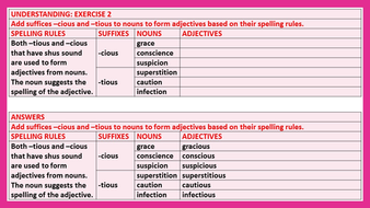 SUFFIXES: WORDS ENDING IN -CIOUS, -TIOUS - WORKSHEETS WITH ANSWERS ...