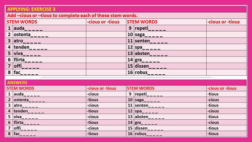 SUFFIXES: WORDS ENDING IN -CIOUS, -TIOUS - WORKSHEETS WITH ANSWERS ...
