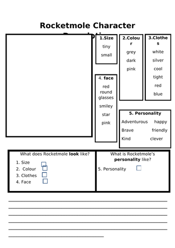 Rocketmole Character Description ks1 | Teaching Resources