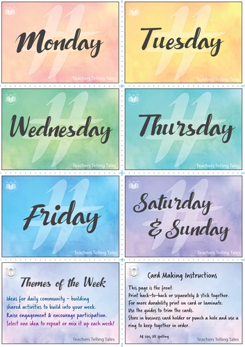 Themes of the Week, ideas for each day | Teaching Resources