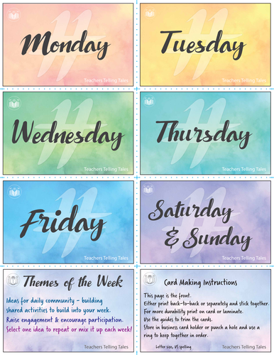 Themes of the Week, ideas for each day | Teaching Resources