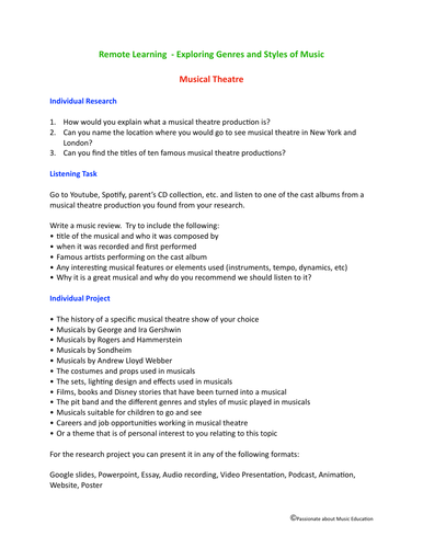 Listening and project work for Music - Musical Theatre | Teaching Resources