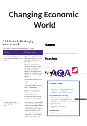 AQA Changing Economic World; PART 1 Uneven Developmen (Ppt lessons and ...