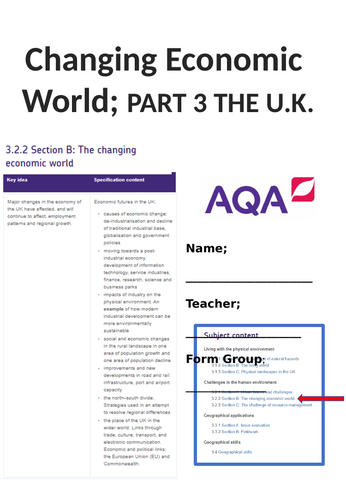 AQA Changing Economic World; PART 3 UK (Ppt lessons and accompanying ...