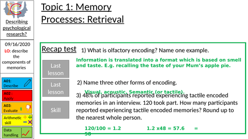 GCSE Psychology (AQA) Memory: Complete SoW (20 lessons) | Teaching ...