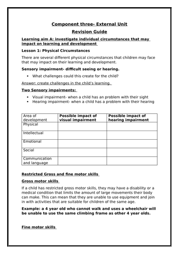 Child Development revision guide Learning aim 3A | Teaching Resources