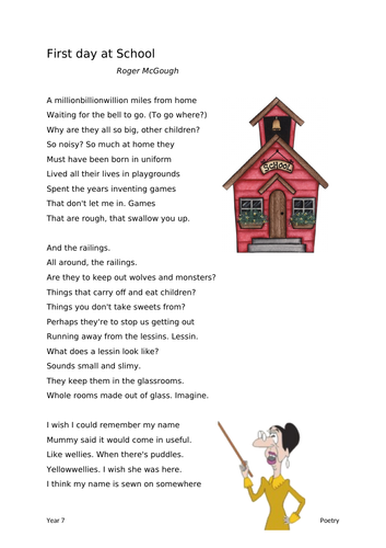 First day at School poem by Roger McGough including questions ...