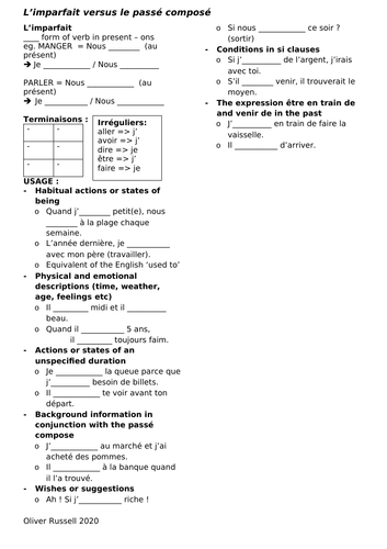 L'imparfait vs le passé composé worksheets | Teaching Resources