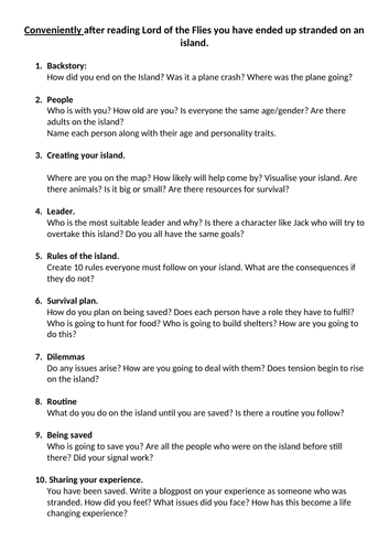 Lord of the Flies Project | Teaching Resources