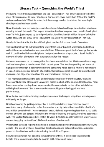 Exploring Science KS3 7E Comprehension Task | Teaching Resources