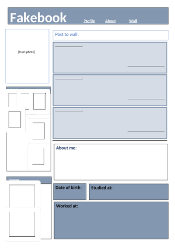 Fakebook character social media template | Teaching Resources