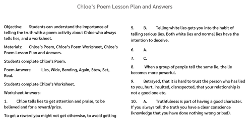 Behaviour: Telling Lies Poem Activity, Worksheet and Lesson Plan (UK ...