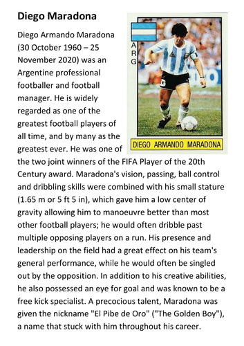 Diego Maradona Handout | Teaching Resources