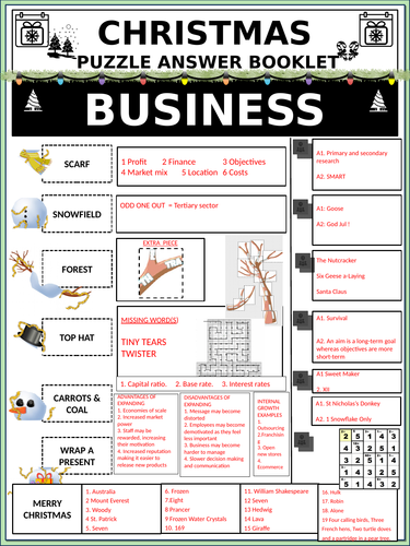 Business Christmas Puzzle Revision Booklet | Teaching Resources