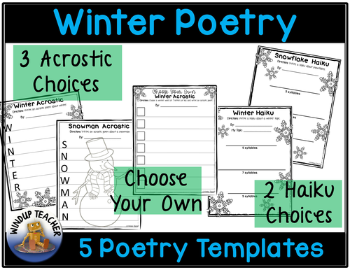 Winter Poem Writing Activity Sheets - Acrostic and Haiku Poetry ...