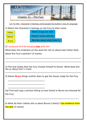 Boy in the Striped Pyjamas - Chapter 11 Comprehension | Teaching Resources