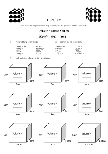 Density Calculations Worksheet with Answers - GCSE Physics Paper 1 ...