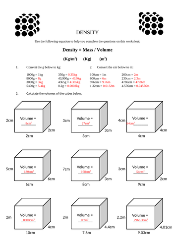 Density Mass Volume Worksheet