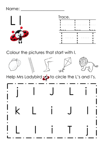 (Alphabets) Finding Letter L l and Pictures Printable | Teaching Resources