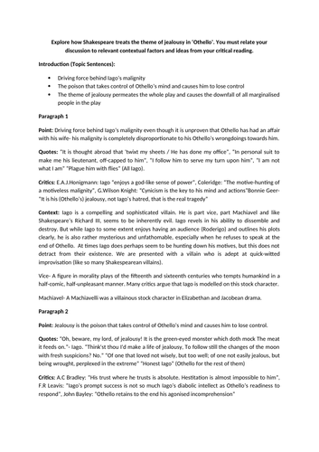 OTHELLO ESSAY PLANS A Level English Literature (Themes) (Edexcel ...