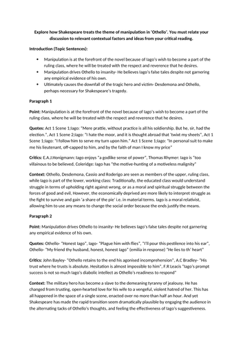 OTHELLO ESSAY PLANS A Level English Literature (Themes) (Edexcel ...