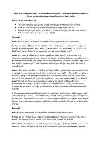 OTHELLO ESSAY PLANS A Level English Literature (Themes) (Edexcel ...