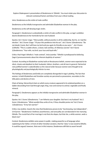 OTHELLO ESSAY PLANS A Level English Literature (Characters) (Edexcel ...