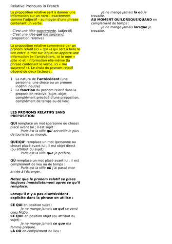 Relative Pronouns in French | Teaching Resources