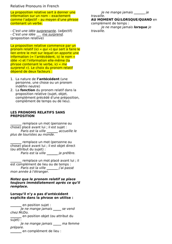 Relative Pronouns in French | Teaching Resources