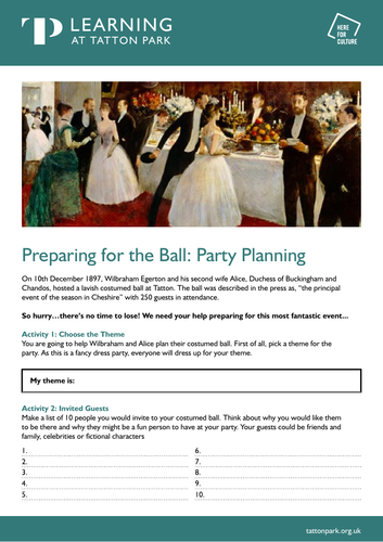 Preparing for the Ball - Party Planning | Teaching Resources