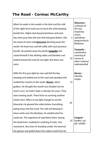 Language Paper 1 - The Road | Teaching Resources