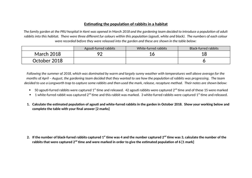 Estimating population size (AQA A-level Biology) | Teaching Resources