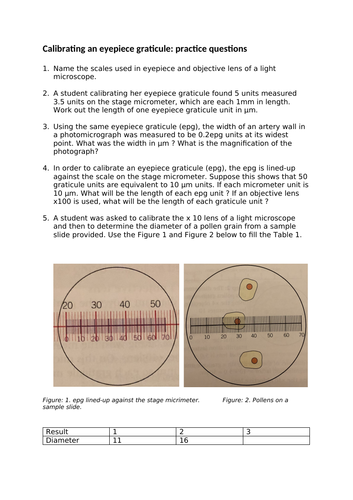 A level Biology: Eyepiece graticule calibration practice questions ...