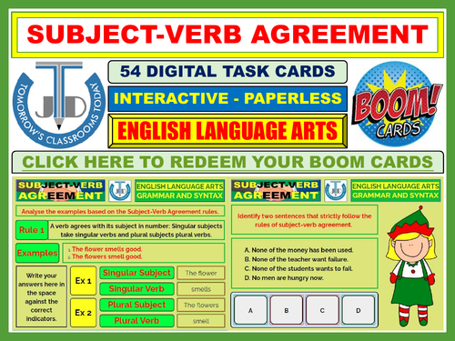 SUBJECT-VERB AGREEMENT: 54 BOOM CARDS | Teaching Resources