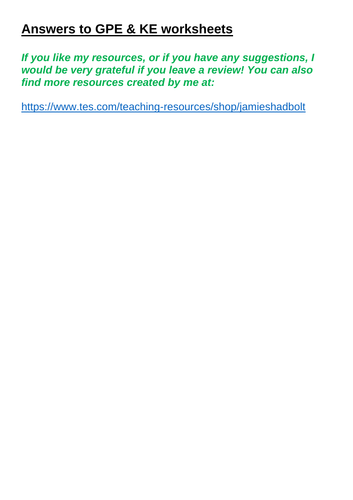 2 x gravitational potential energy & kinetic energy worksheets ...